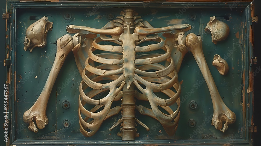Gross anatomy of human rib cage showing ribs sternum and thoracic ...