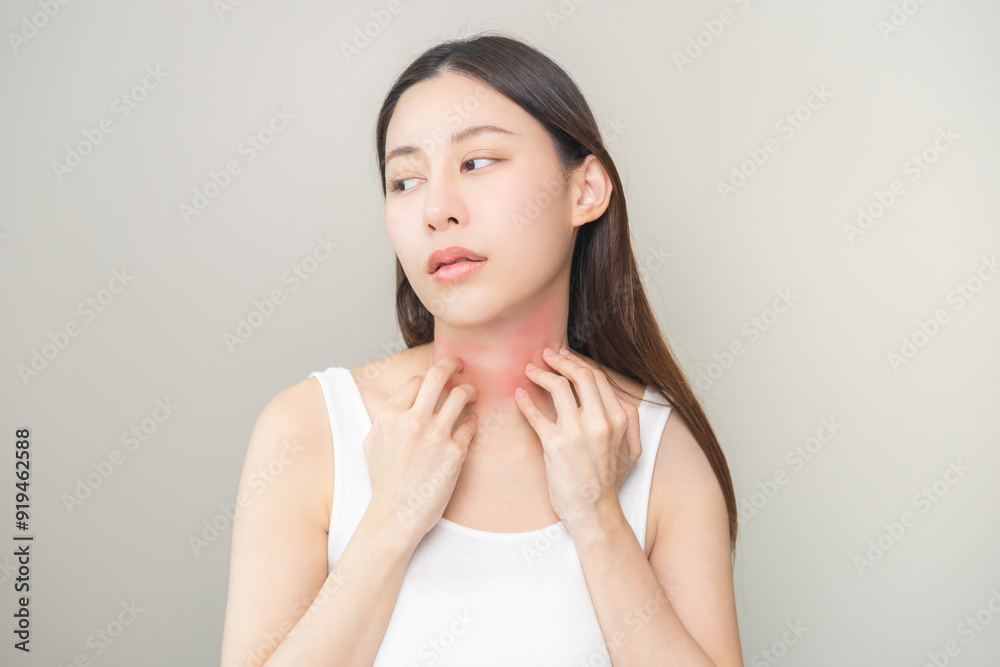Dermatology concept, asian young woman, girl allergy, allergic reaction ...