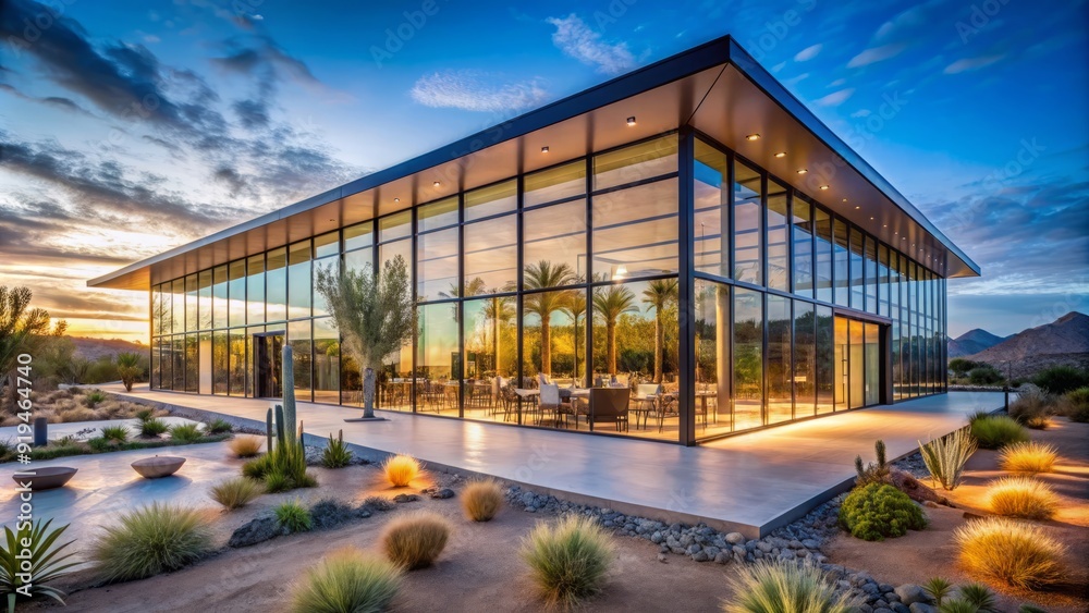 Modern architecture of large event space with sleek lines, glass walls ...