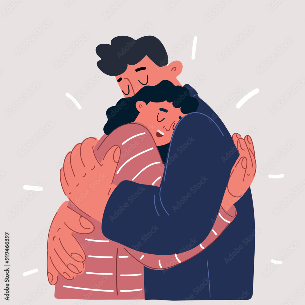 Cartoon vector illustration of Passionate couple giving hug each other ...