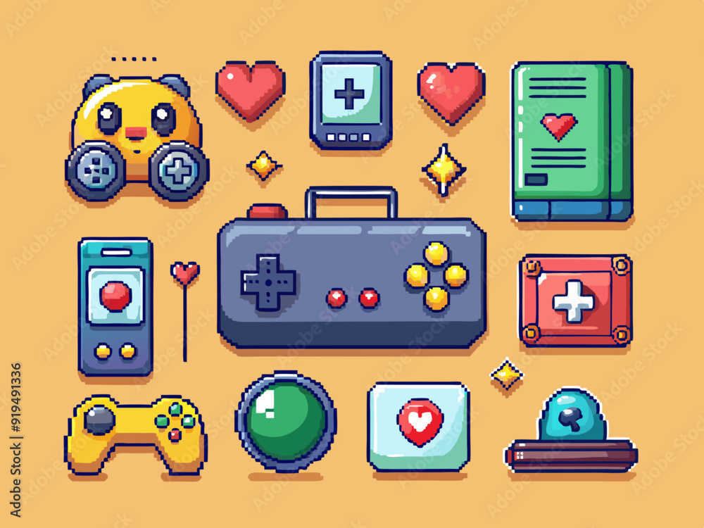 Pixel game icon. Retro video games element, arcade UI button, digital ...