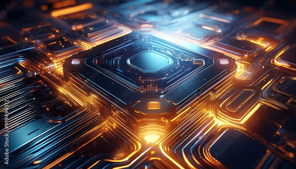 hyperrealistic render of ai supercomputer core intricate circuit ...