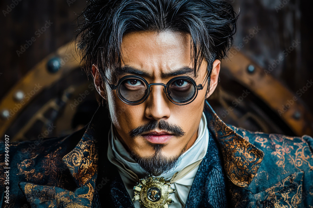 Asian Steampunk Man. Generated image. A digital illustration of a ...