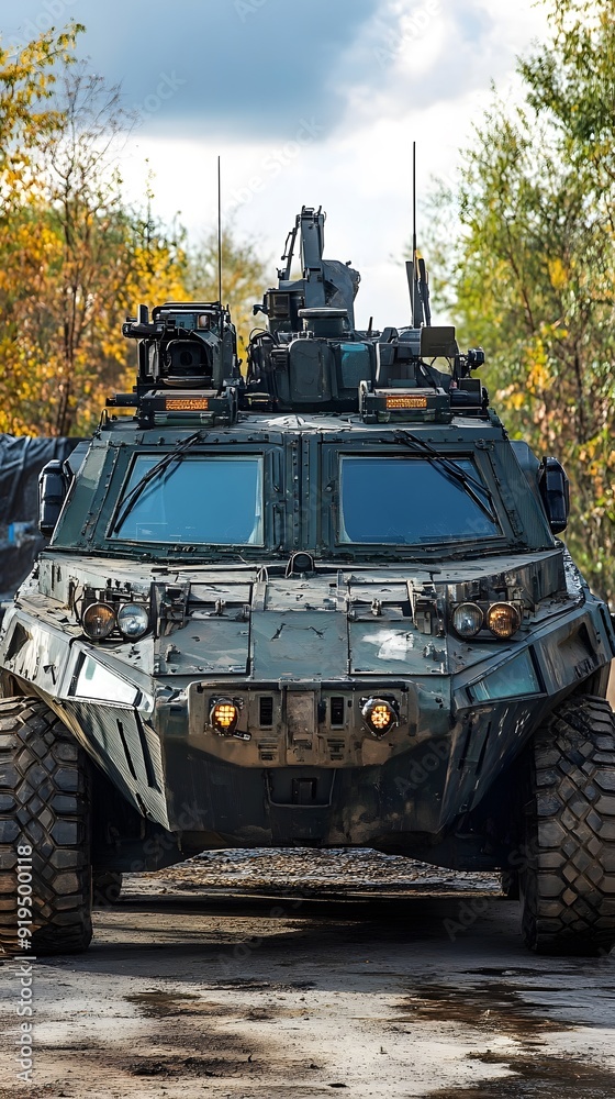 Military Armored Vehicle: A close-up view of a powerful military ...