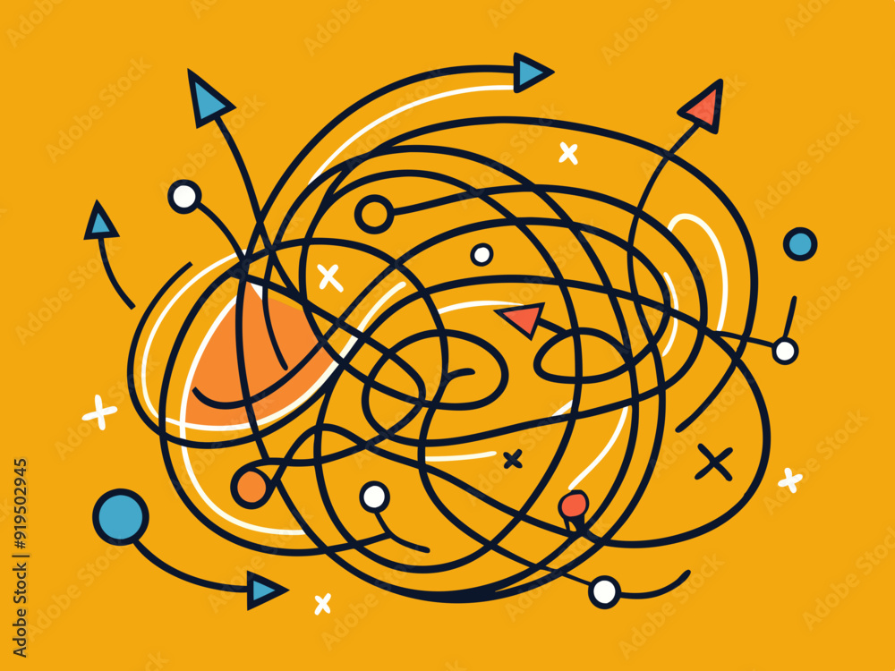 Messy scribble arrow lines. Chaotic doodle line ravel tangle, hand ...