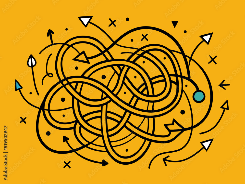 Messy scribble arrow lines. Chaotic doodle line ravel tangle, hand ...