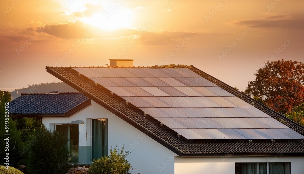 sleek rooftop solar array on ultramodern home angled panels catch ...