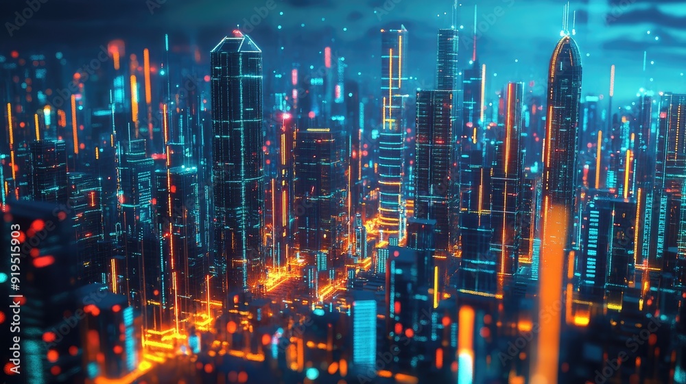 Smart city digital world metaverse, 3D AI artificial intelligence robot engineer digital ...