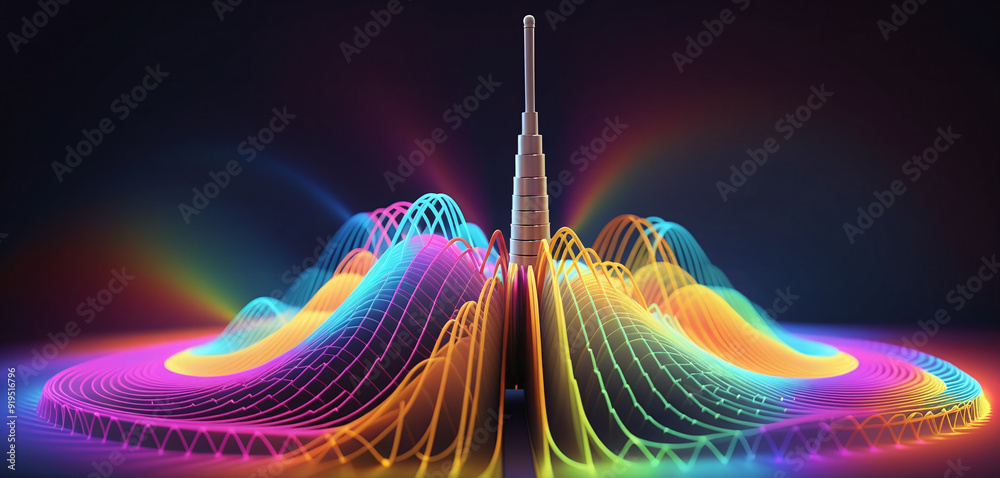 Illustrative visualization of radio waves around a transmitting and ...