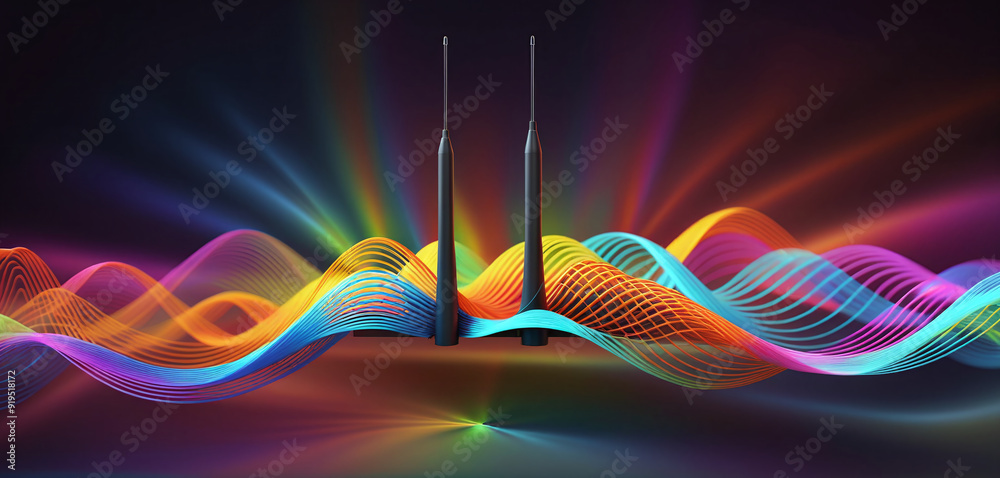 Illustrative visualization of radio waves around a transmitting and ...