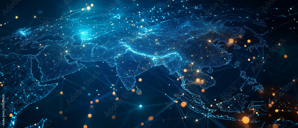 Digital map of the Asia illustrating Asia network connectivity, data ...