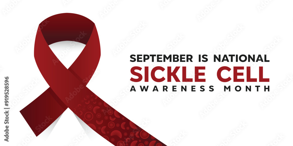 September is Sickle Cell awareness month. Ribbon, blood and sickle cell ...
