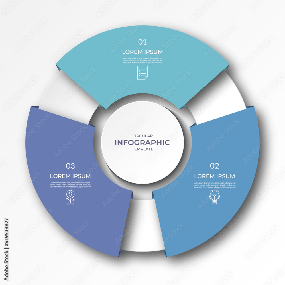 Infographic circular diagram with 3 options, parts. Three-step process ...