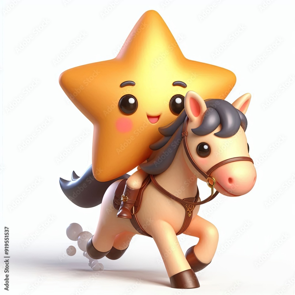 cute cartoon star Character riding a Horse , 3d Generative aI Stock ...