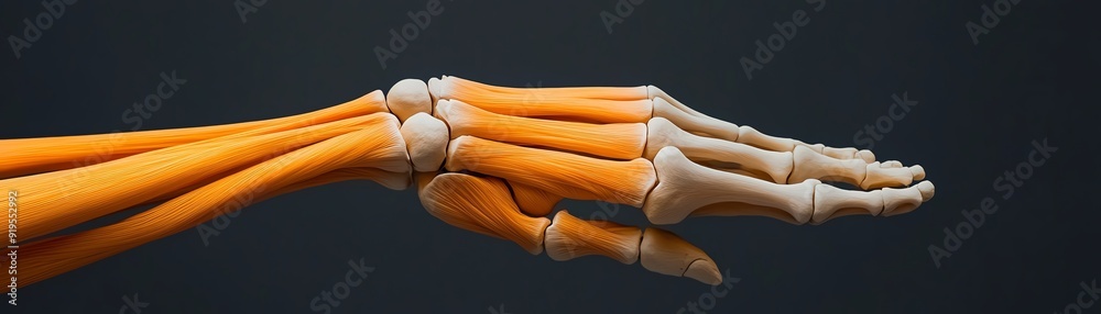 Detailed view of the phalanges with the digital nerves running along ...