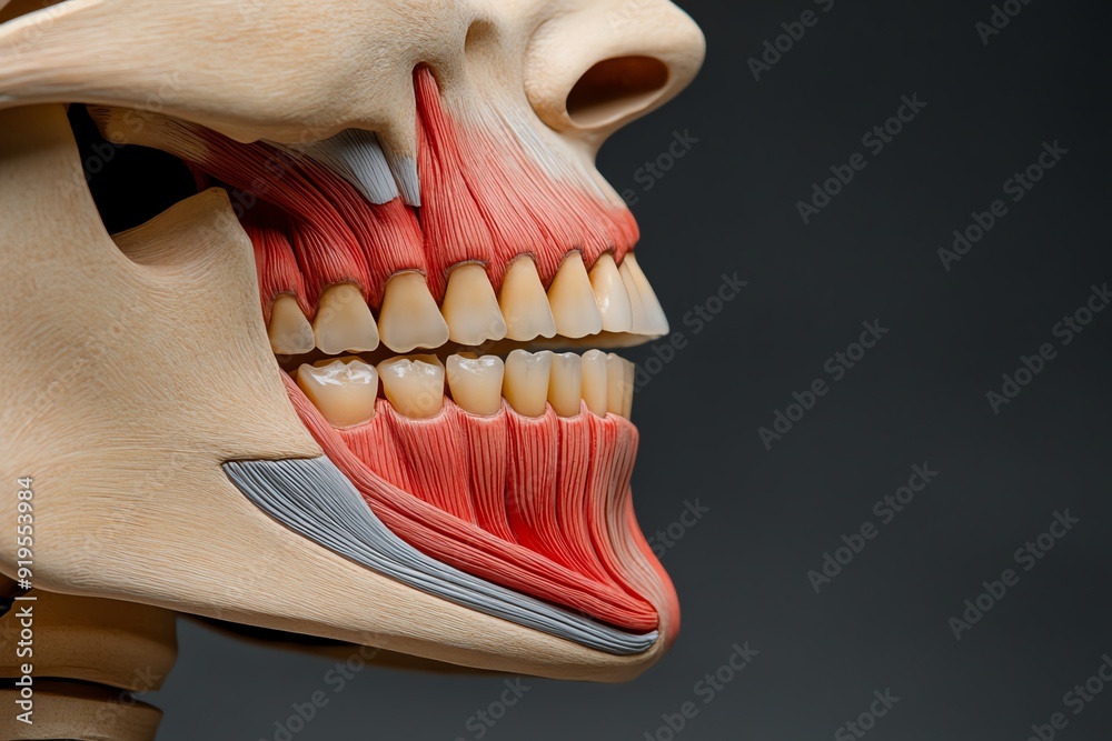 Closeup of the mandible with the mental nerve emerging from the mental ...