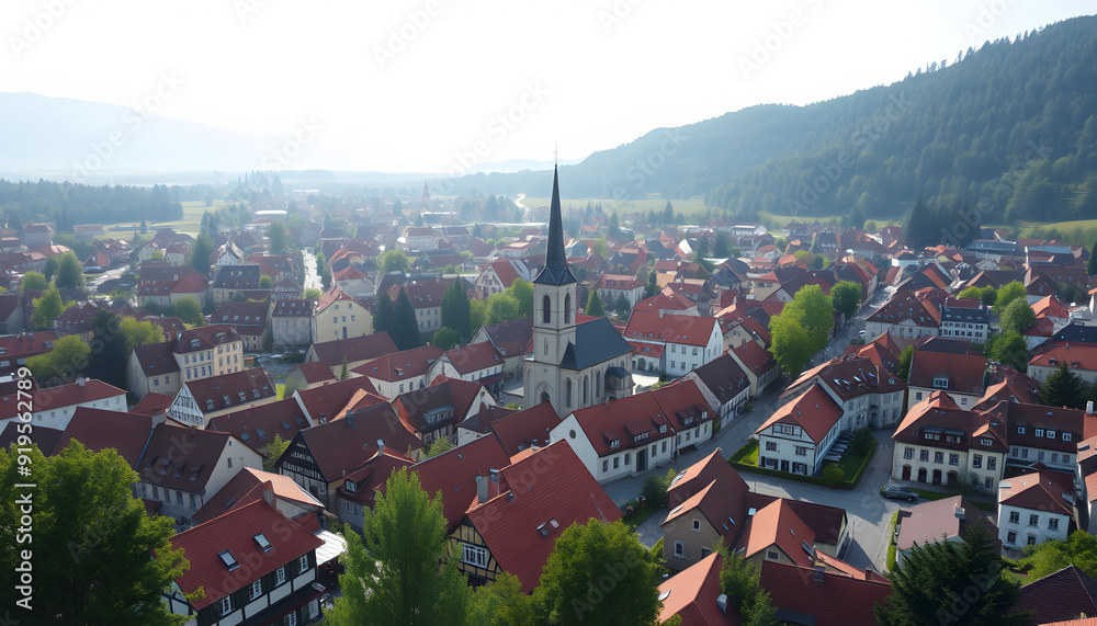 Drone footage of swabian city of Nagold in Black Forest. Aerial flyover ...