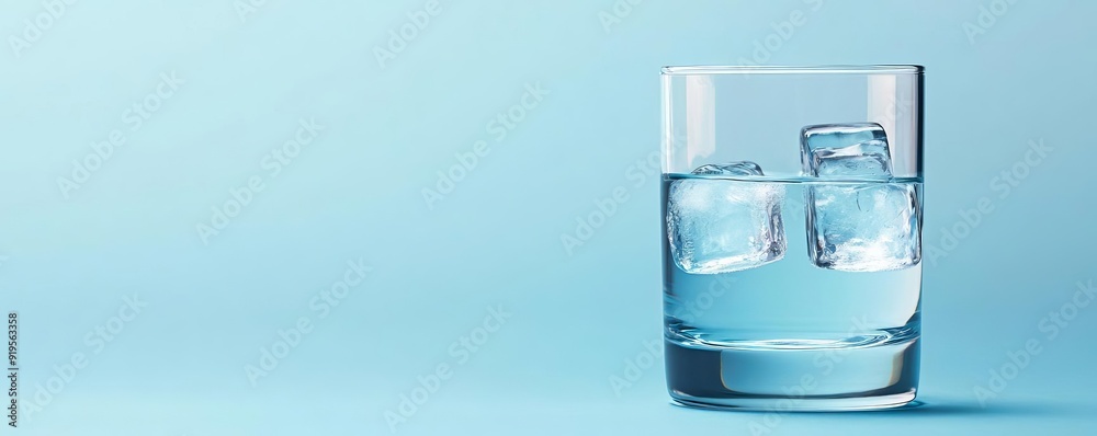Water with floating ice cubes in a glass, drink water hydration cooling ...