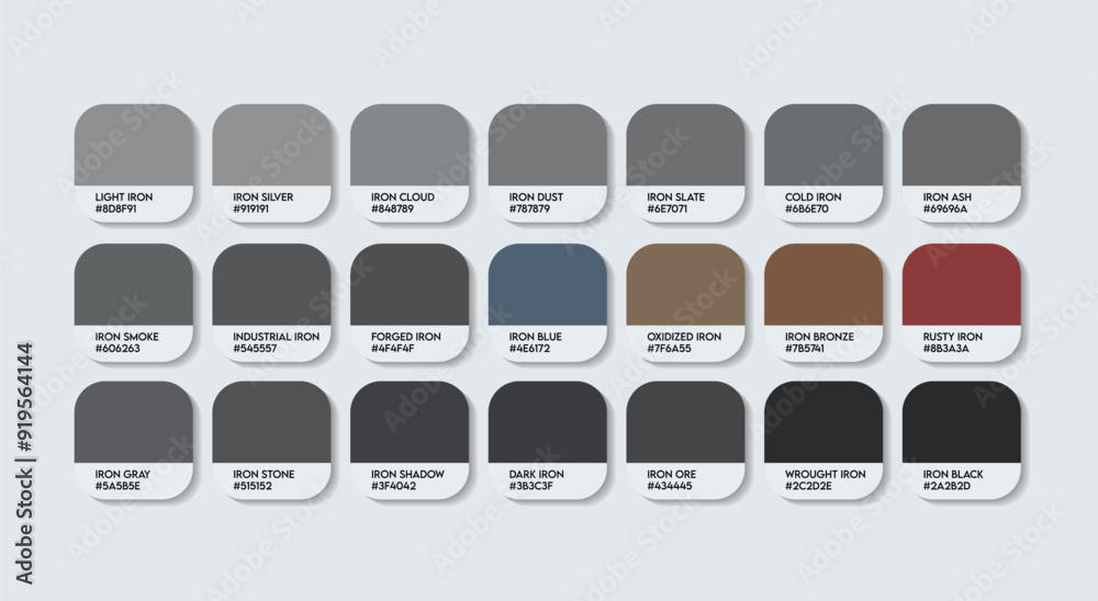 Vecteur Stock Iron Gray Color Palette, Iron Gray Color Guide Palette ...