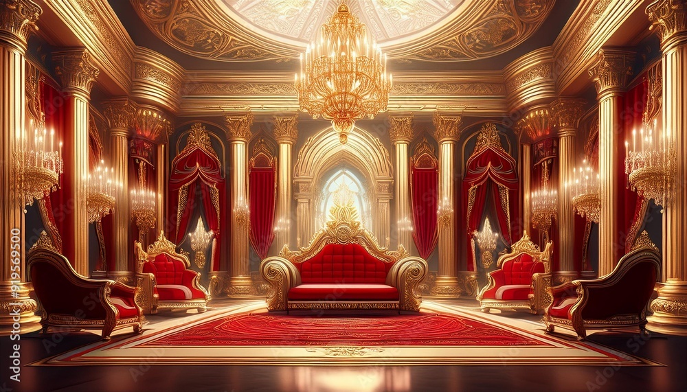 opulent royal palace interior with golden and red accents majestic ...