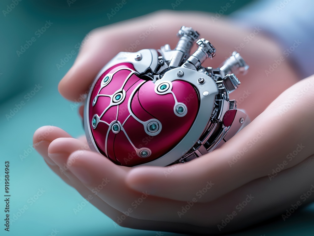 Sophisticated artificial heart implanted in a patient, innovative ...