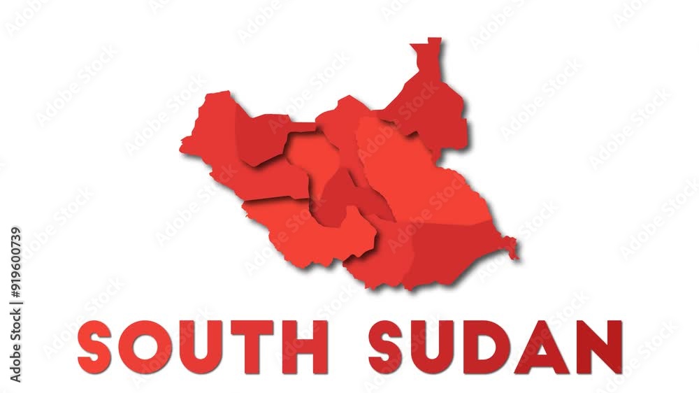 South Sudan map showing regions. Animated country map with title. 4k ...