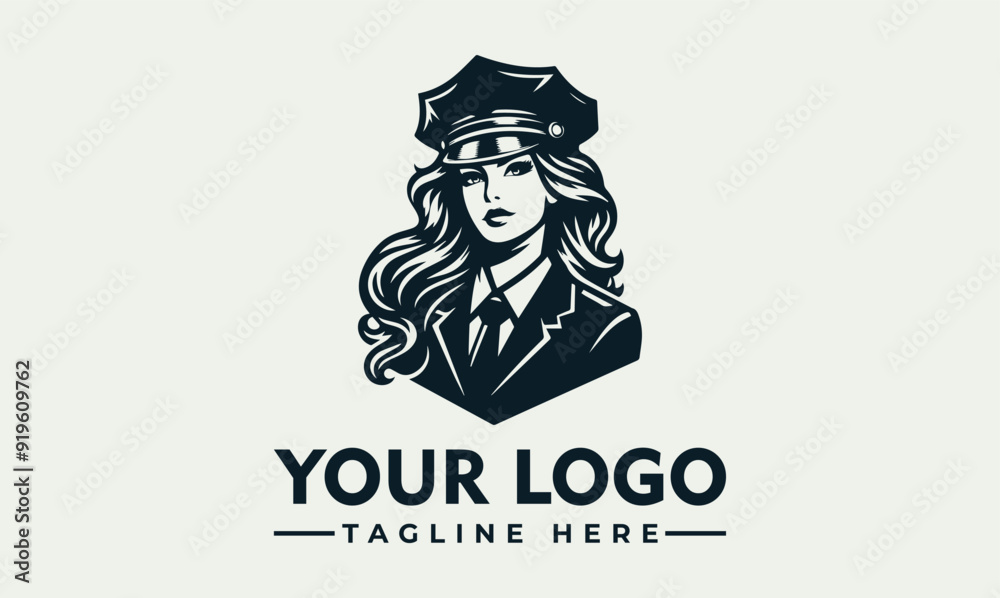 Female police officer vector logo with long hair, wearing uniform and ...