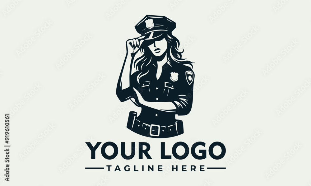Female police officer vector logo with long hair, wearing uniform and ...