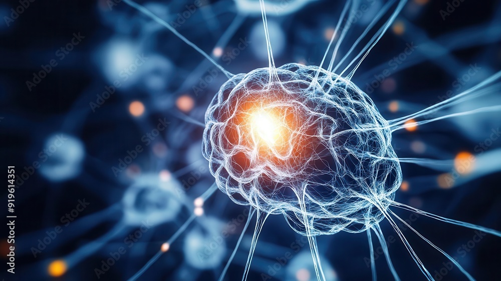 Brain neurons interconnected, with a glowing area highlighting a stroke ...