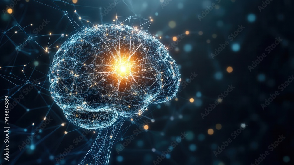 Brain neurons interconnected, with a glowing area highlighting a stroke ...