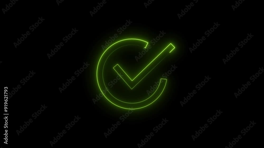 check mark icon neon bright green color sign animation. abstract ...