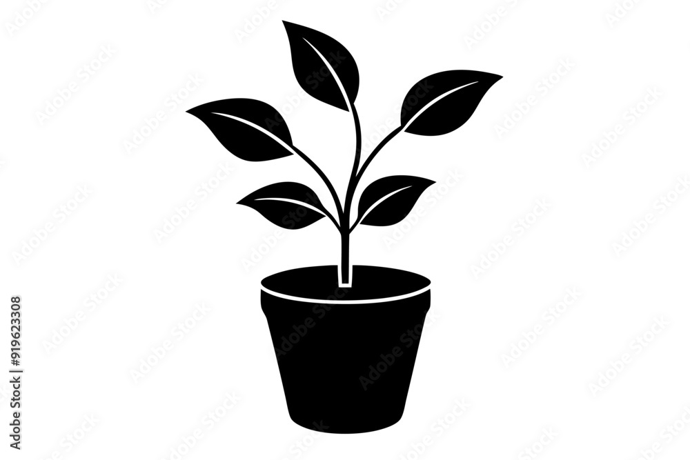 Black Plant in Pot Silhouette Vector Illustration, Clipart, Line Art ...