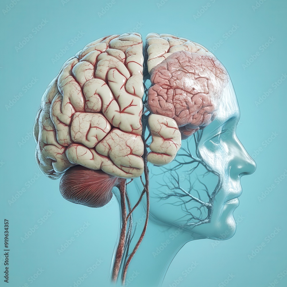 Medical illustration of a brain before and after therapy, showing ...
