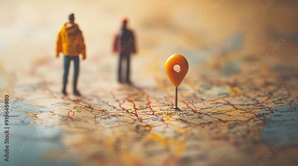 Navigate your journey. Location pin on a map with marked routes. Themes ...