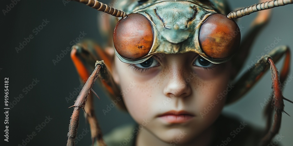 young girl dressed up as an insect with a cap and googles Stock ...