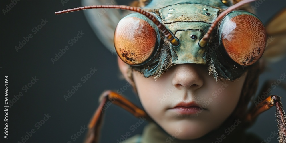 young girl dressed up as an insect with a cap and googles Stock ...