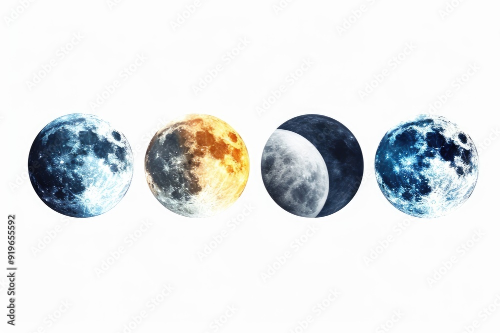 The lunar cycle depicted in six stages, from full moon to new moon and ...