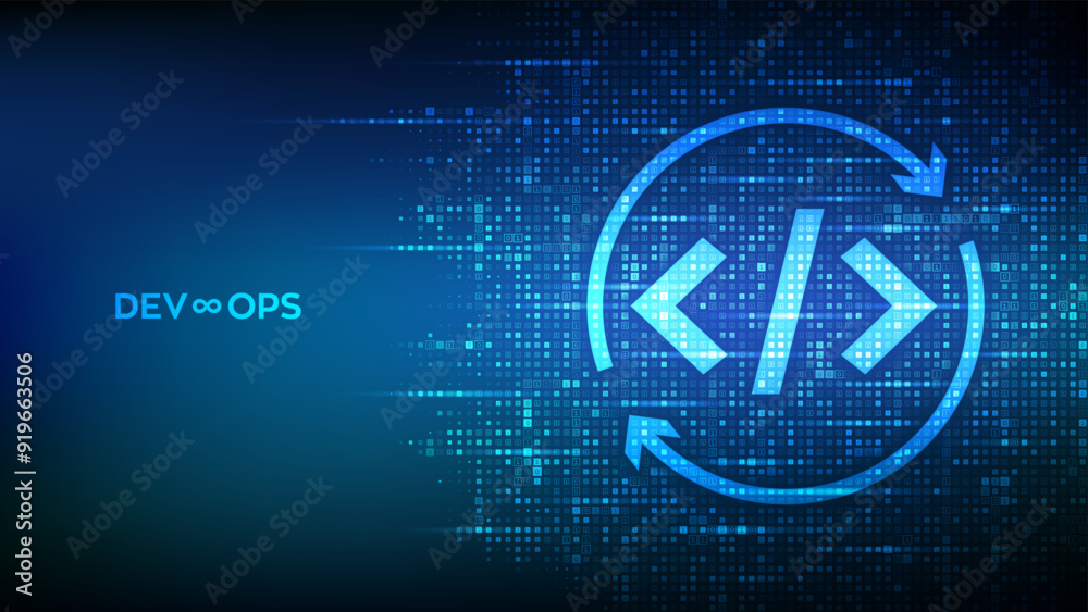 Devops Icon Made With Binary Code Agile Development And Optimisation
