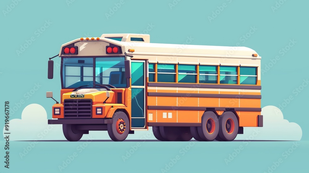 Pixel art style school bus, centered, transportation to school ...