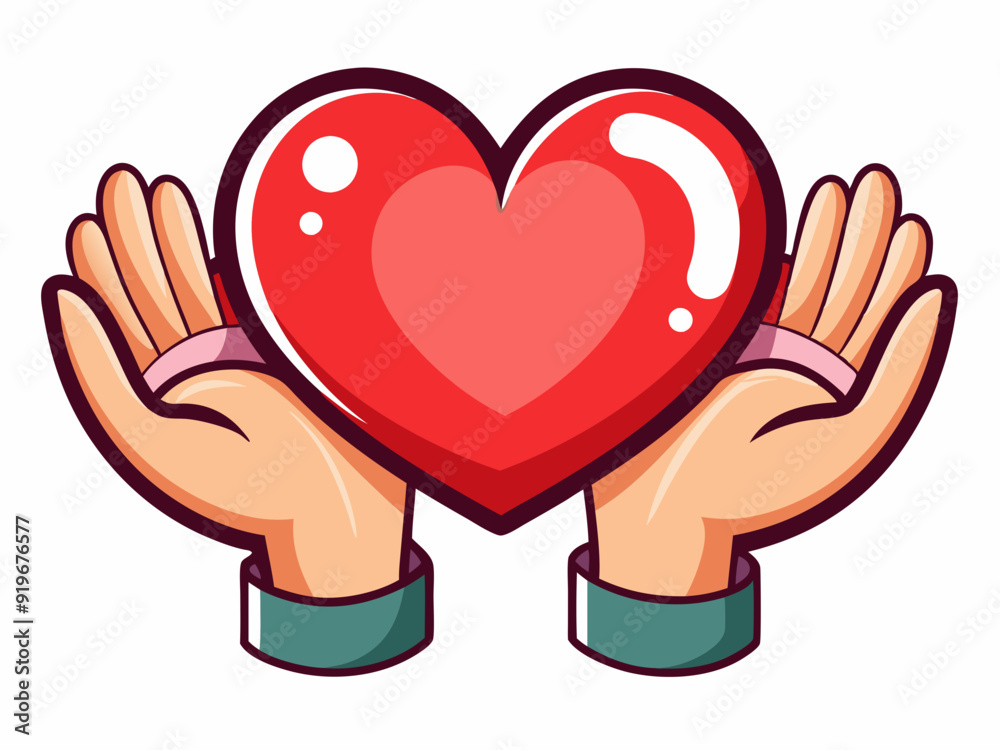 Cartoon hands with heart. Red heart in expression hands, gesture poses ...