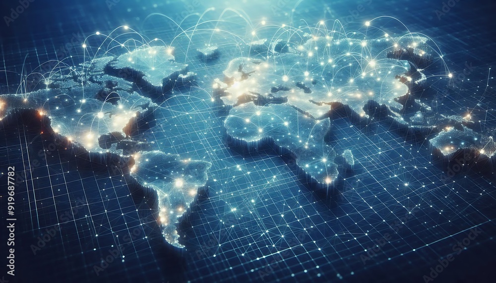 The digital representation of interconnected nodes and data flow that ...