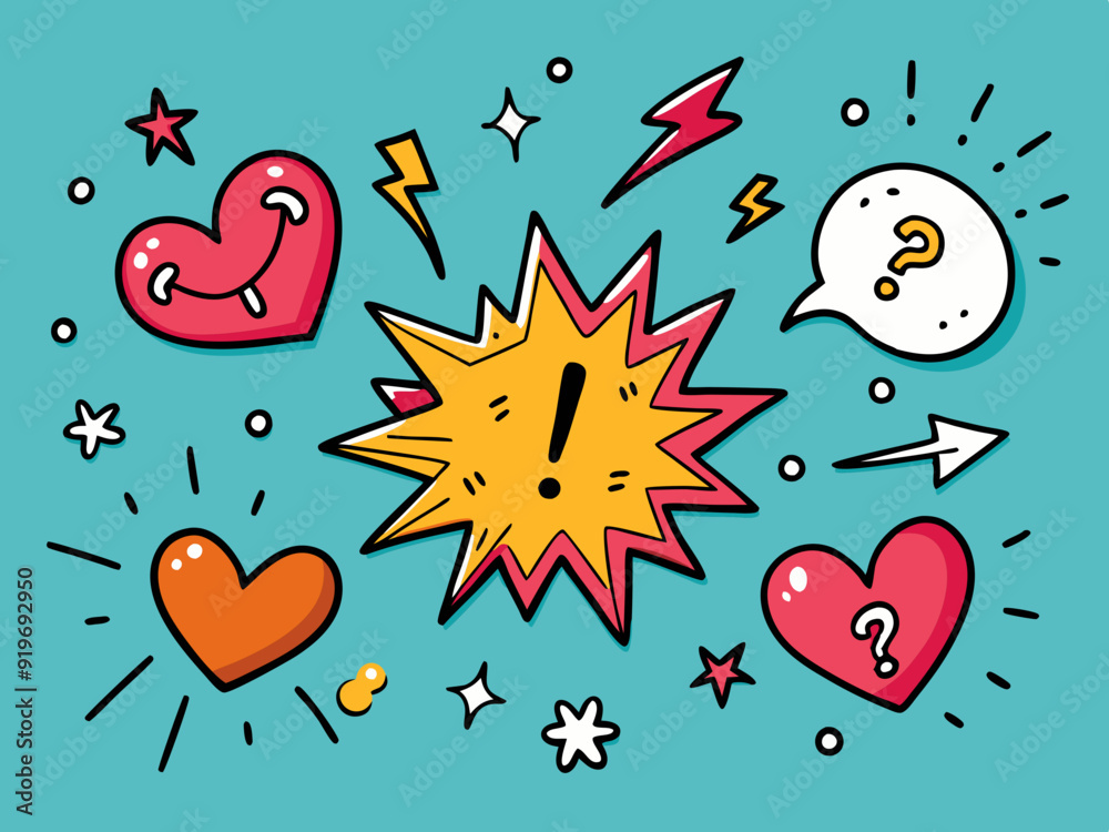 Doodle expressions sign. Comic emotion effects, Manga hand drawn color ...