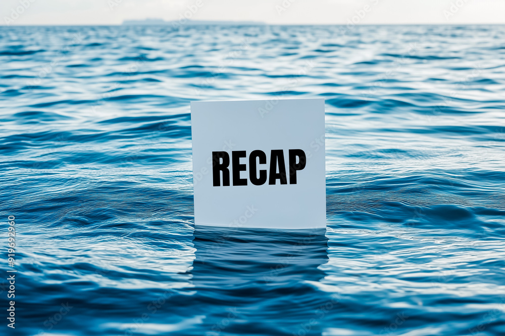 Recap word written on a white card on sea. Conceptual recap word symbol ... Recap word written on a white card on sea. Conceptual recap word symbol ...