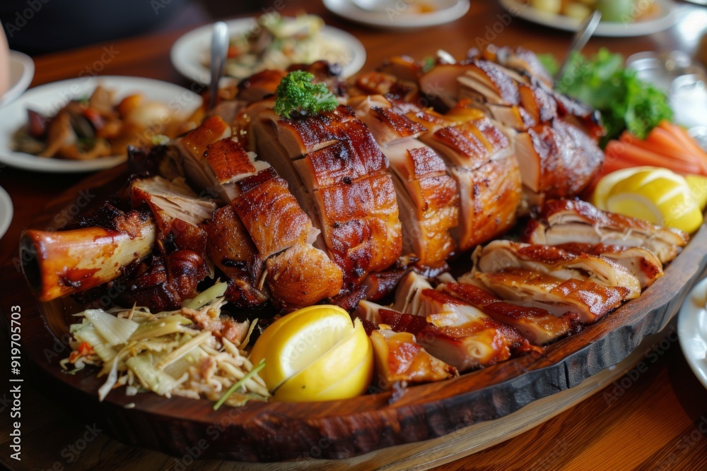 Lechon: A platter of crispy lechon, roasted whole pig Stock Photo ...