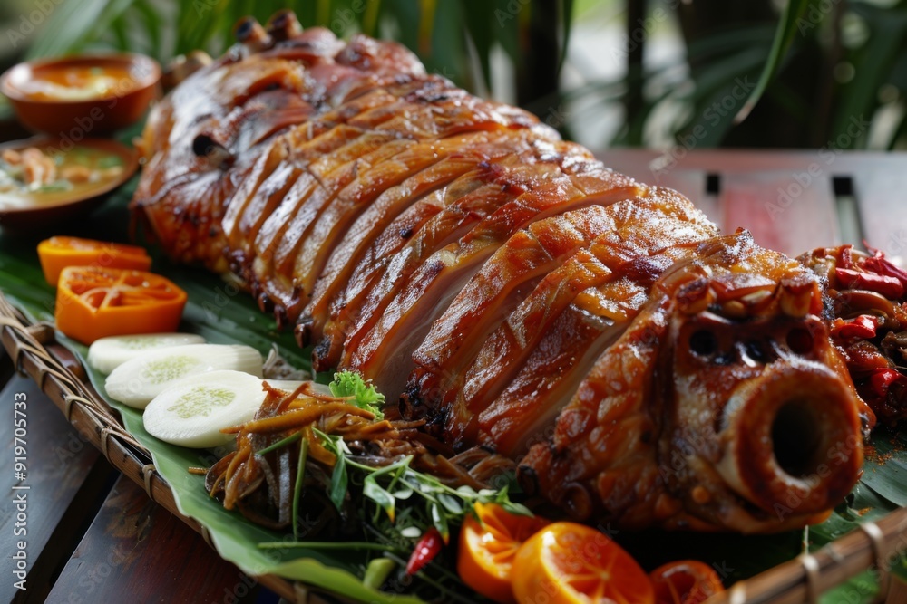 Lechon: A platter of crispy lechon, roasted whole pig Stock-Foto ...