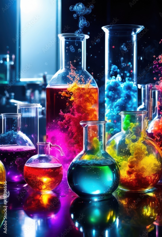 advanced laboratory equipment showcasing vibrant chemical reactions ...