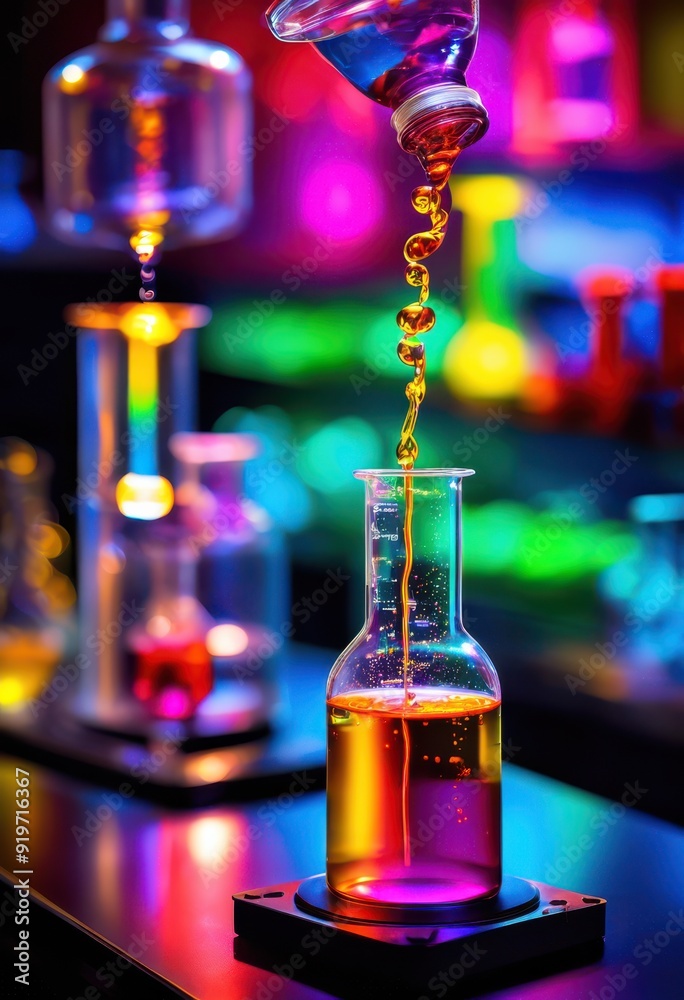 colorful laboratory instruments capturing dynamic chemical reactions ...