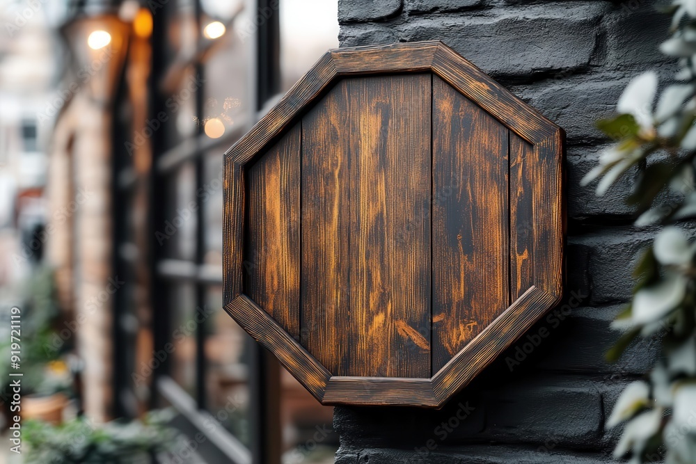 Blank octagon store signage design mockup isolated, reclaimed wood ...