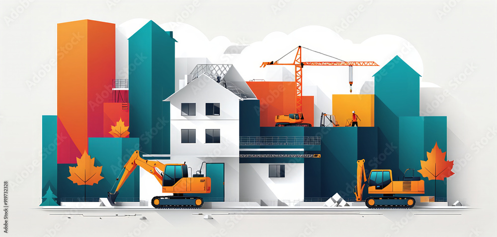 Illustrative graphic depiction of an inner-city construction site ...