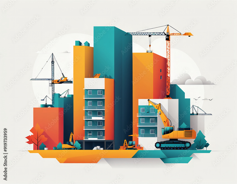 Illustrative graphic depiction of an inner-city construction site ...